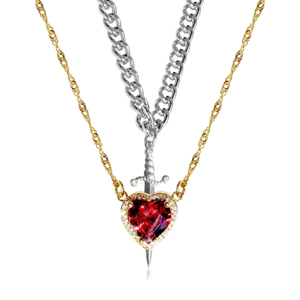 Double Chain Heart And Swords Pendant Set Featuring High Quality Fade ...