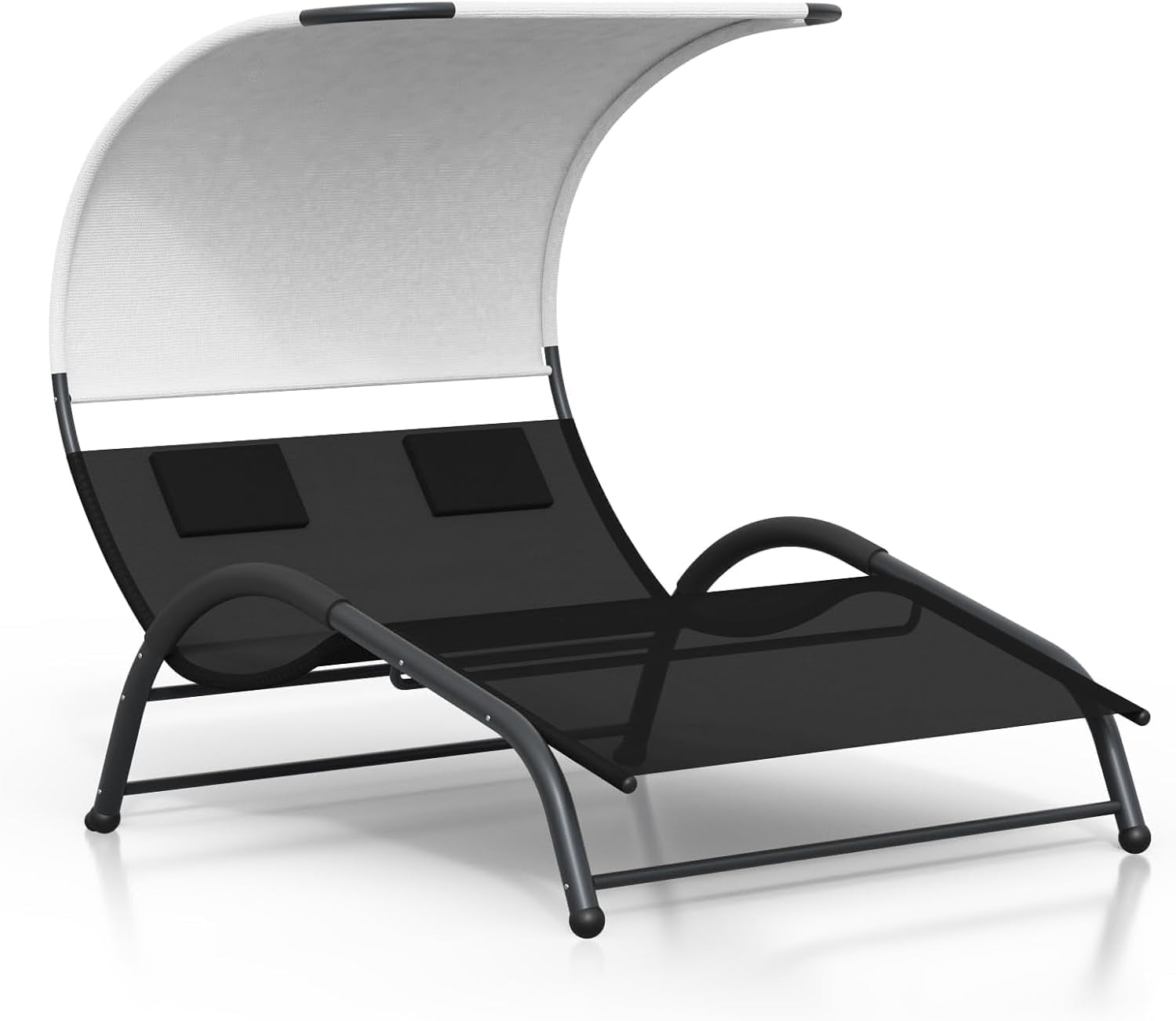 Double Chaise Lounge with Canopy - 2 Person Outdoor Patio Sunbed, Extra ...