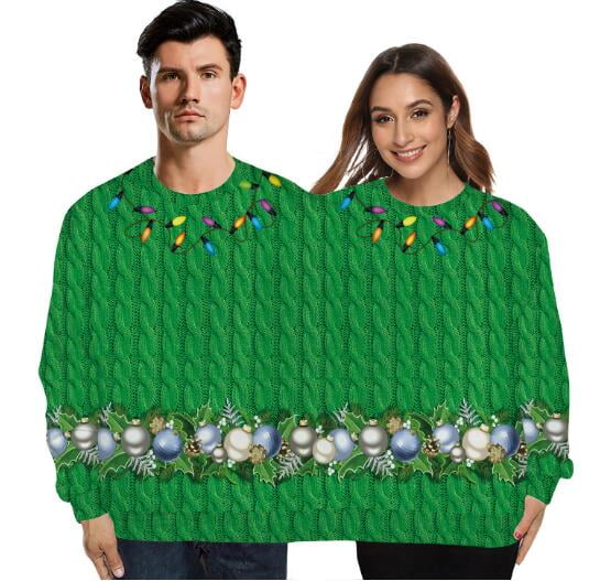 Double Christmas Sweater holiday spoof 3D digital printing couples two ...