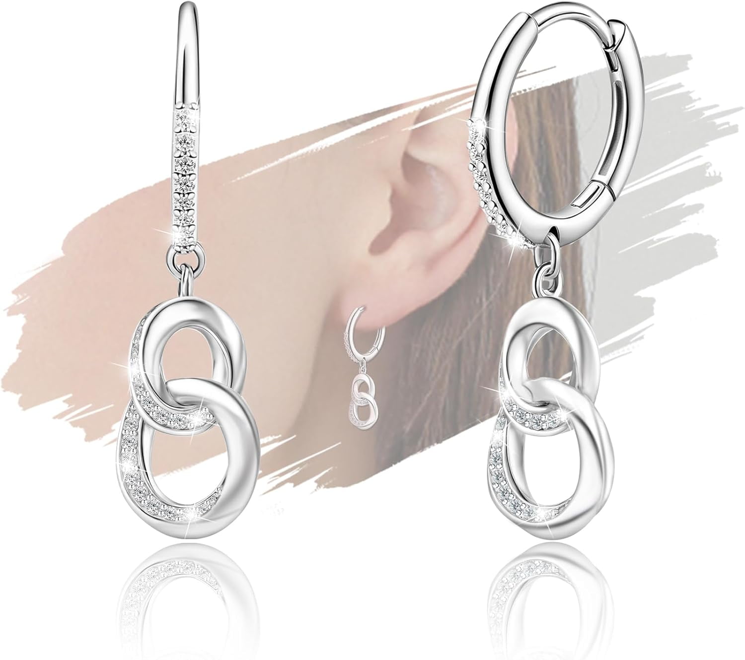 Double Circle Hoop Earrings for Women Sterling Silver Cubic Zirconia Geometric Hollow Circle ...