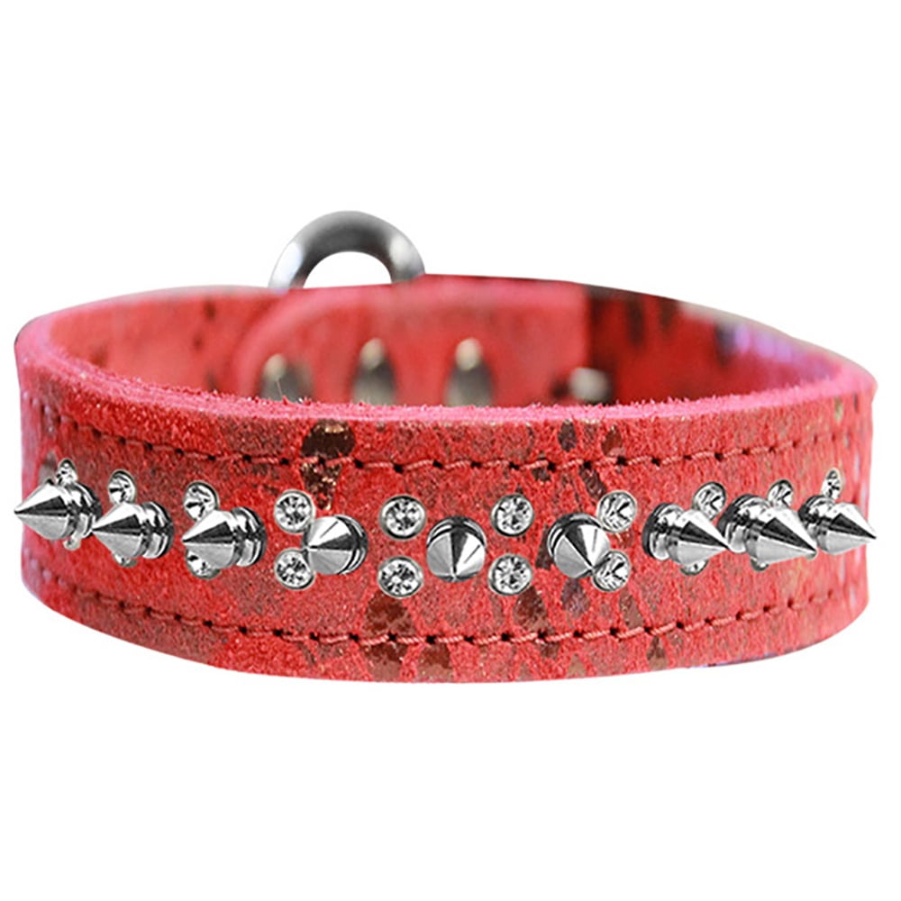 Double Clear Crystal and Silver Spike Dragon Skin Genuine Leather Dog ...