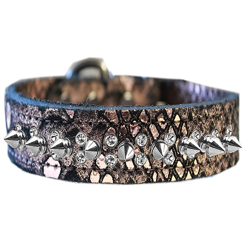 Double Clear Crystal and Silver Spike Dragon Skin Genuine Leather Dog ...
