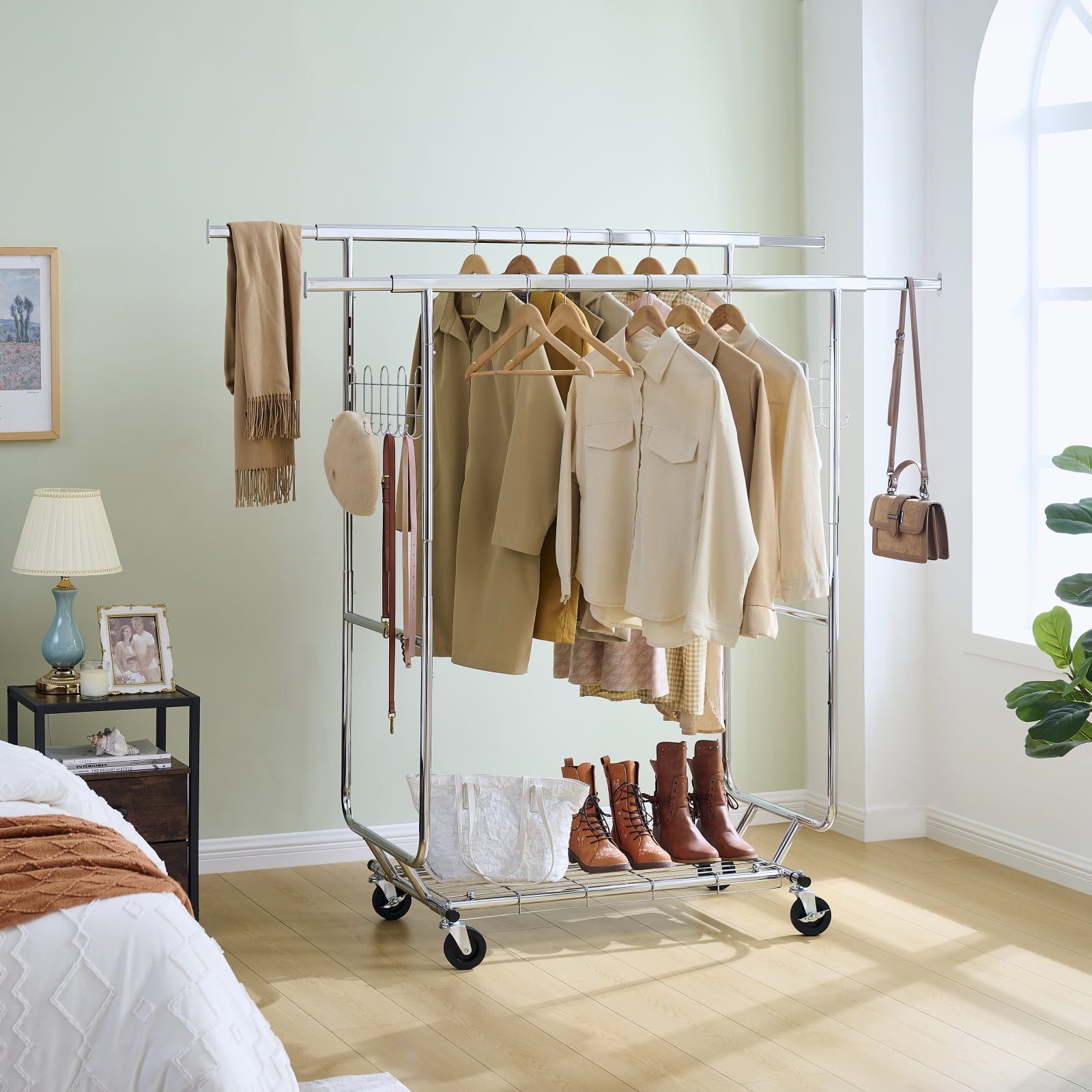 Double Clothing Garment Rack with Shelves Capacity 800lbs Clothing ...