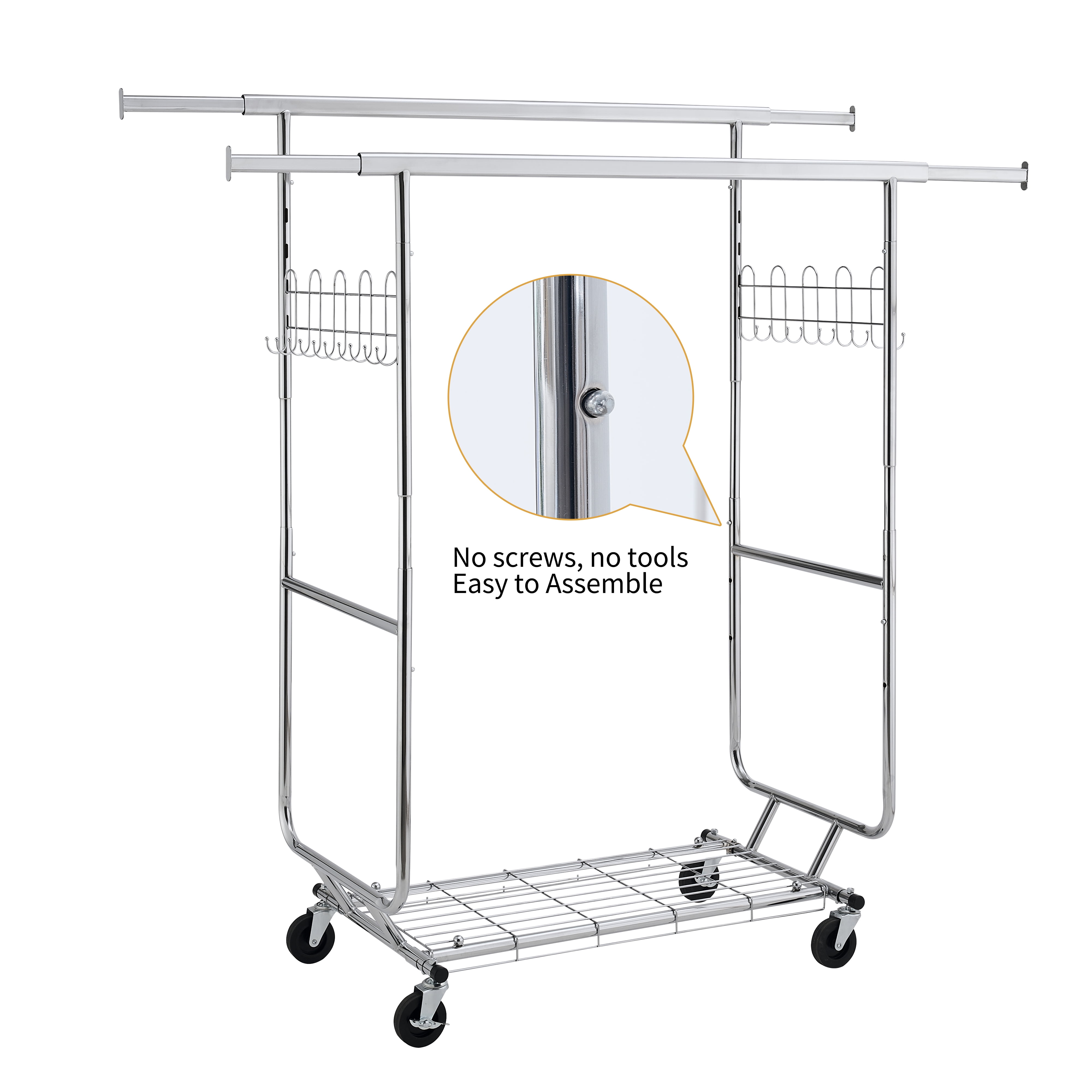Double Clothing Garment Rack with Shelves Capacity 800lbs Clothing ...