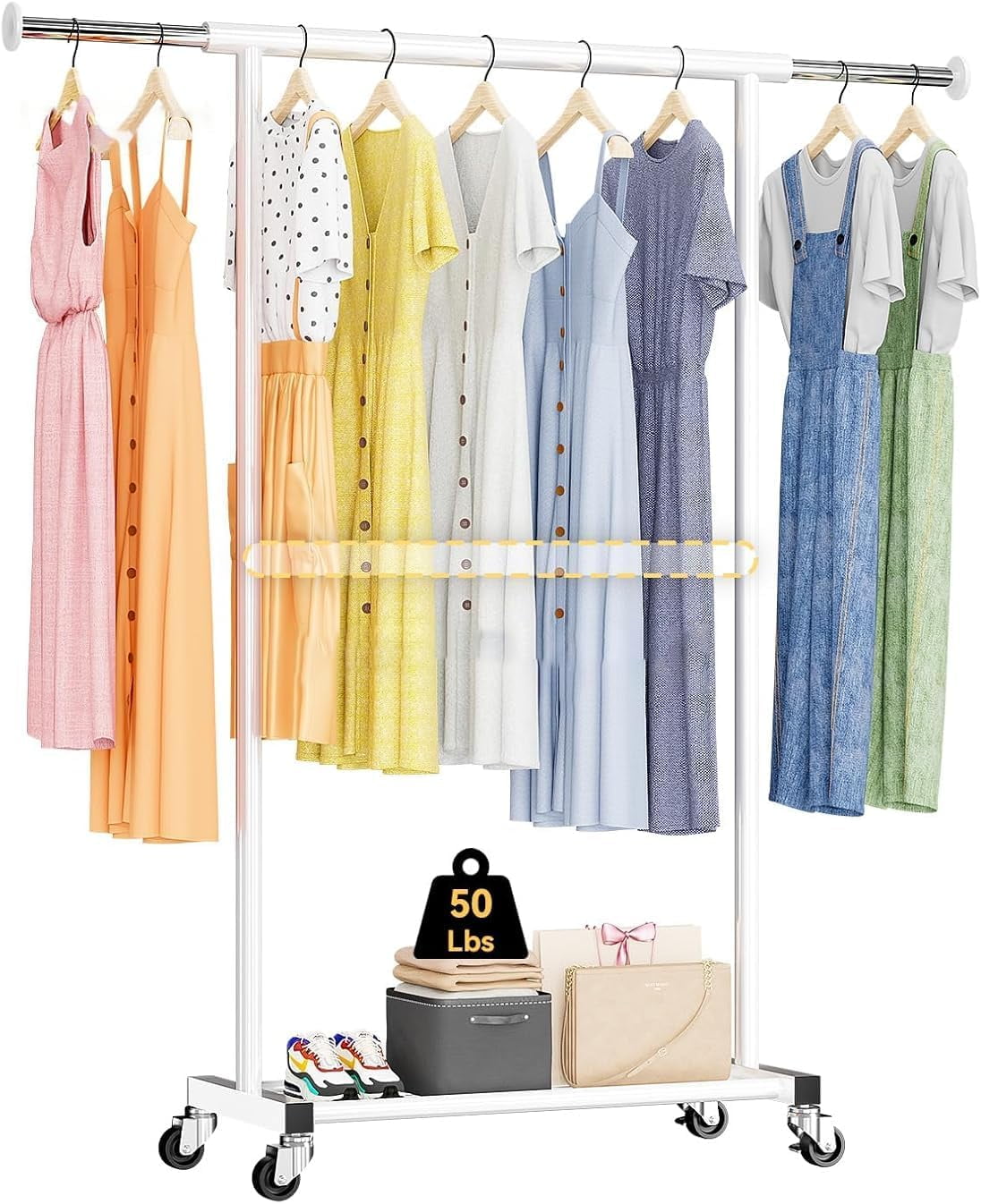 Double Clothing Rack Hanging Clothes Rolling Garment Rack Shelves Load ...