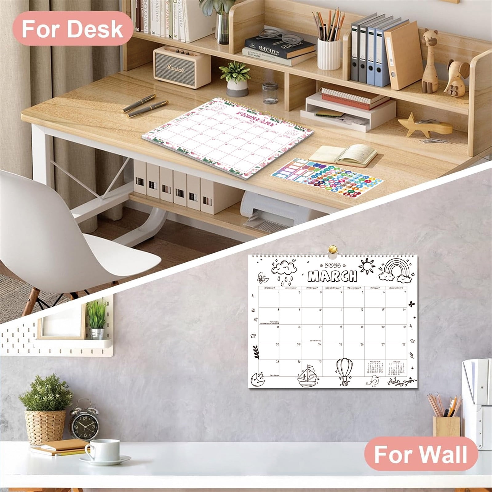 Double Coil Binding Calendar Block Large Storage Box 2025-2026 Year ...