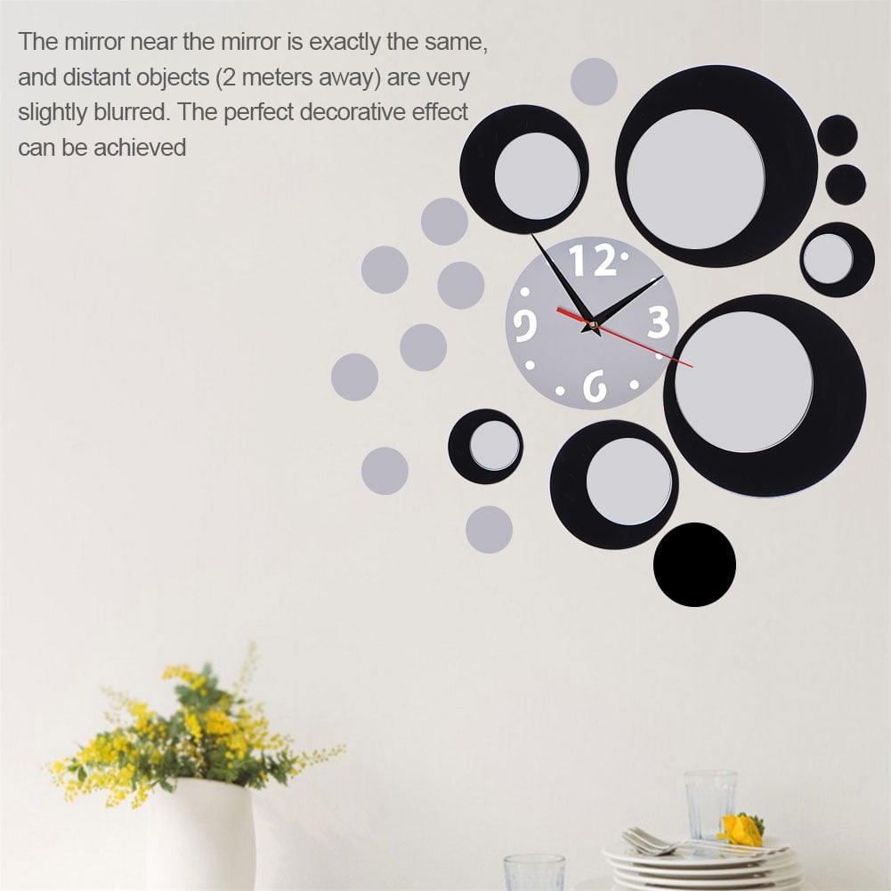 Double Color 3D Wall Clock Sticker Decal DIY Vintage Mirror Wall Clock ...
