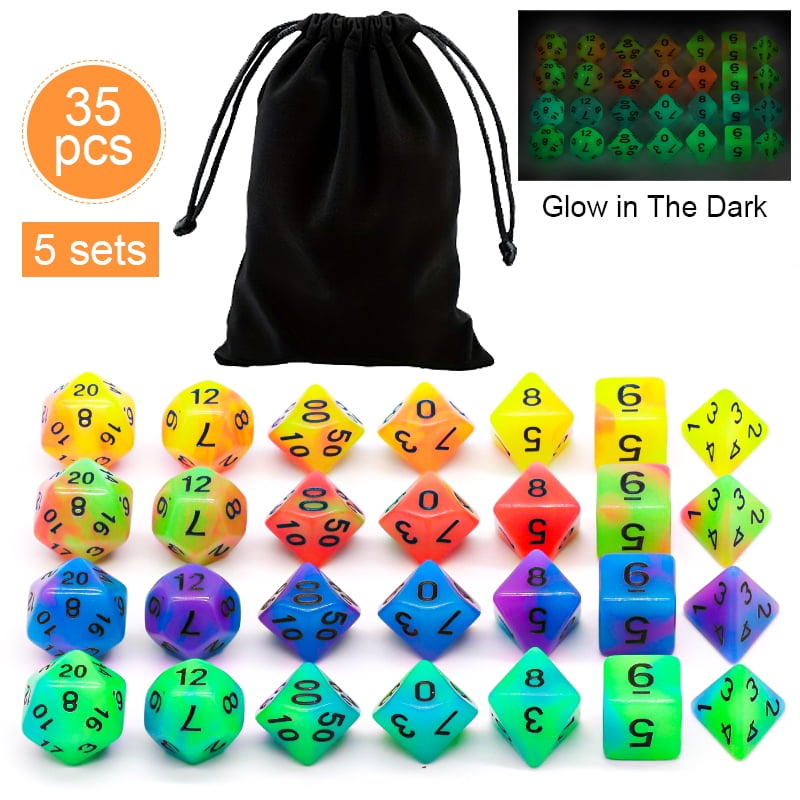 Double Color Glow in The Dark Dice Set 28 Pieces Polyhedral Dice for ...
