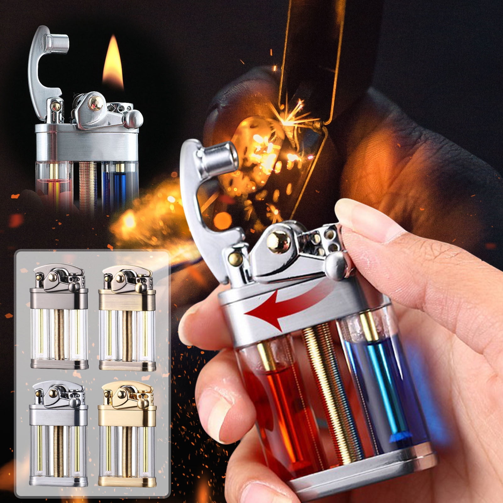 Double Color Oil Tank Lighter, Red Blue Rocker Arm Design, Clear Glass ...