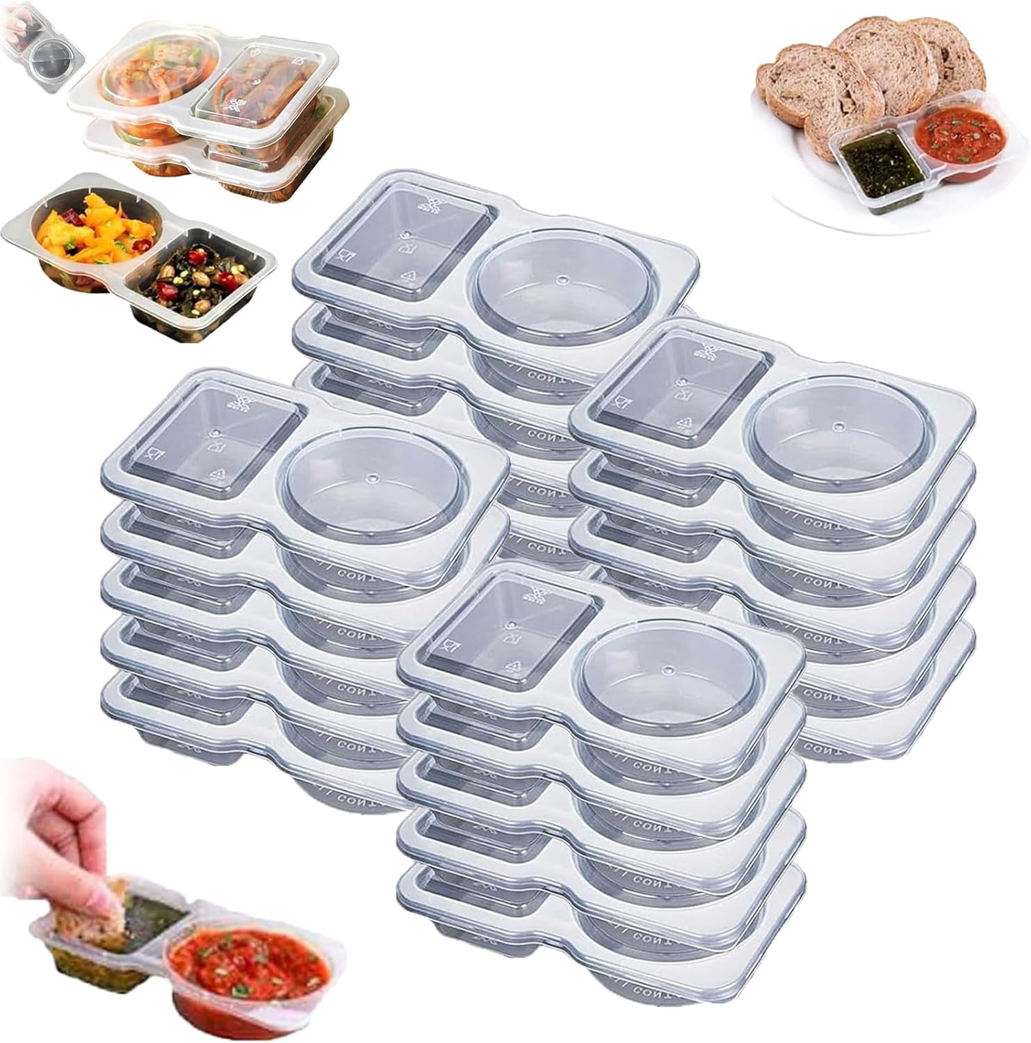 Double Compartment Condiment Container, Portable Reusable Sauce ...