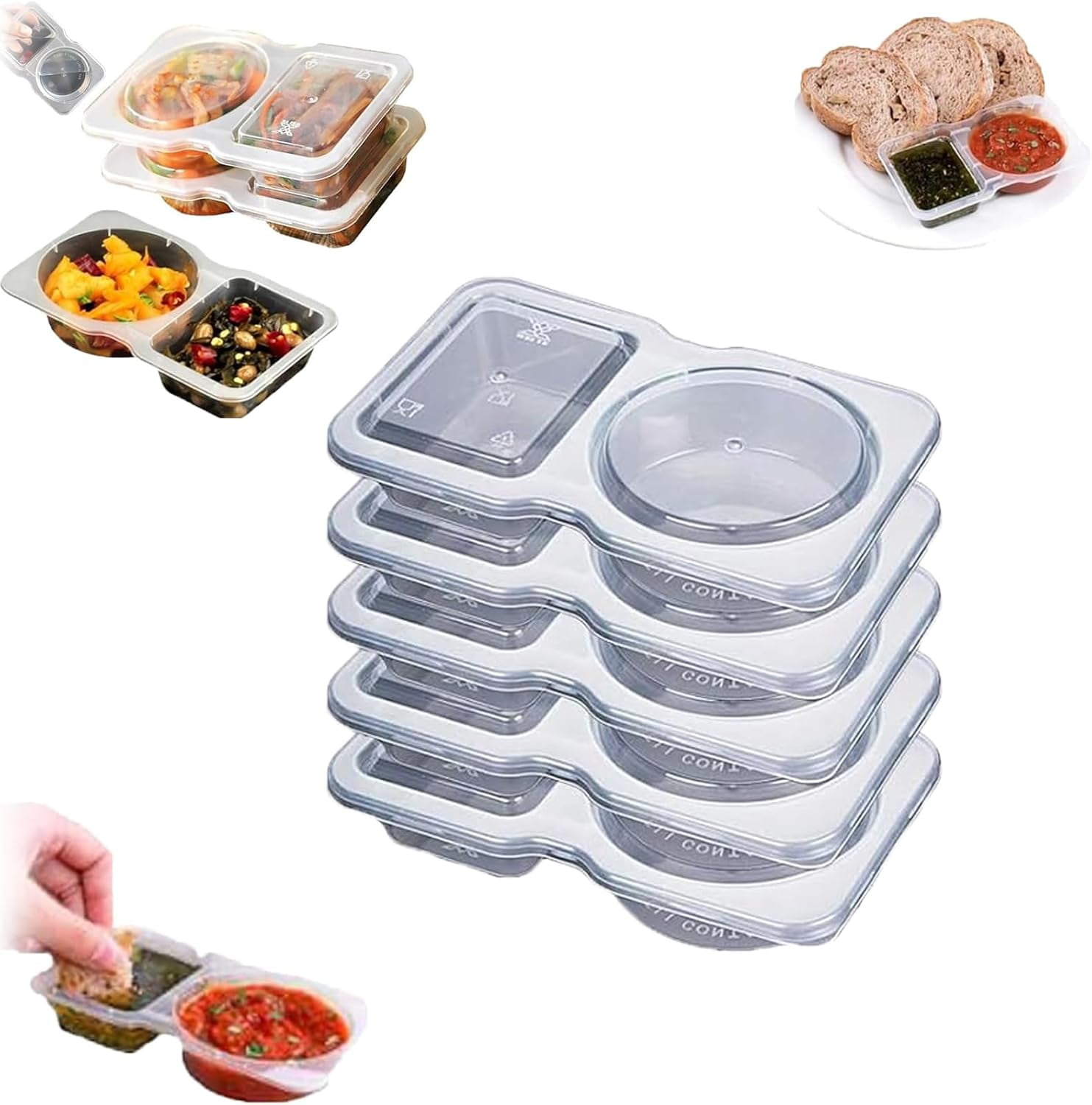 Double Compartment Condiment Container, Portable Reusable Sauce ...