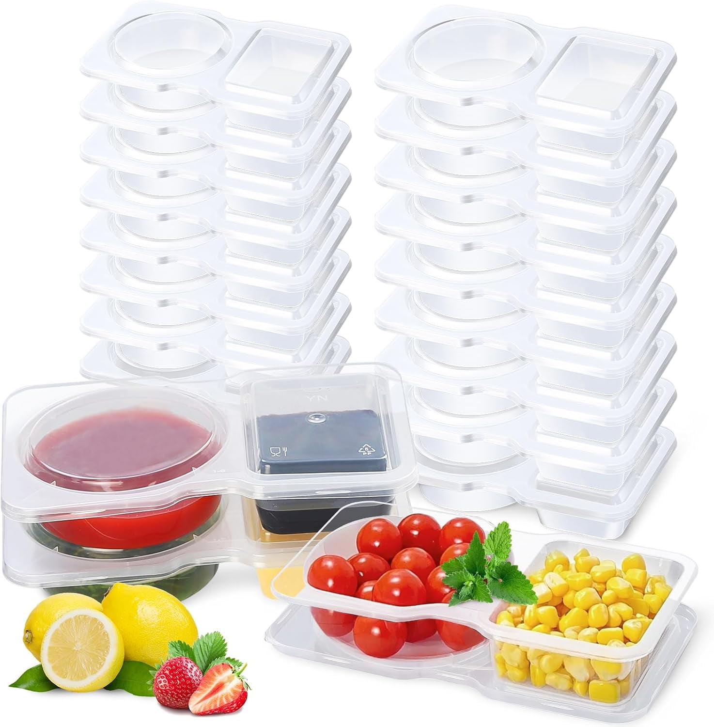 Double Compartment Condiment Container,Premium Reusable Snack ...