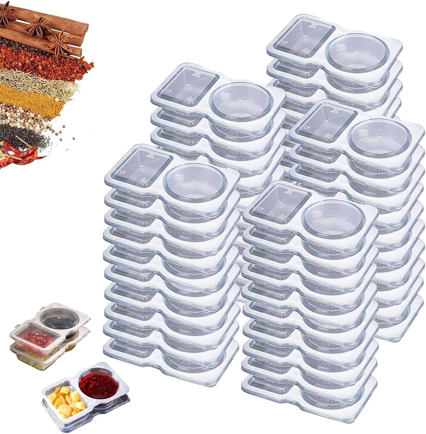 Double Compartment Condiment Container,Reusable Snack Containers with ...