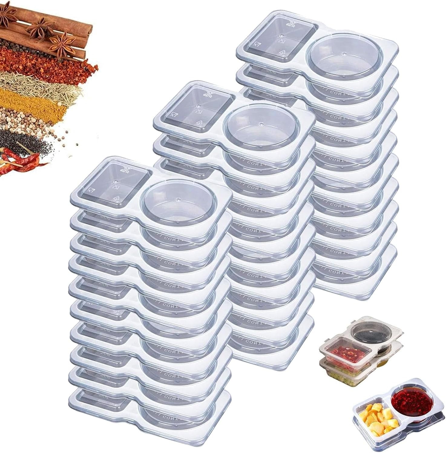 Double Compartment Condiment Container,Reusable Snack Containers with ...