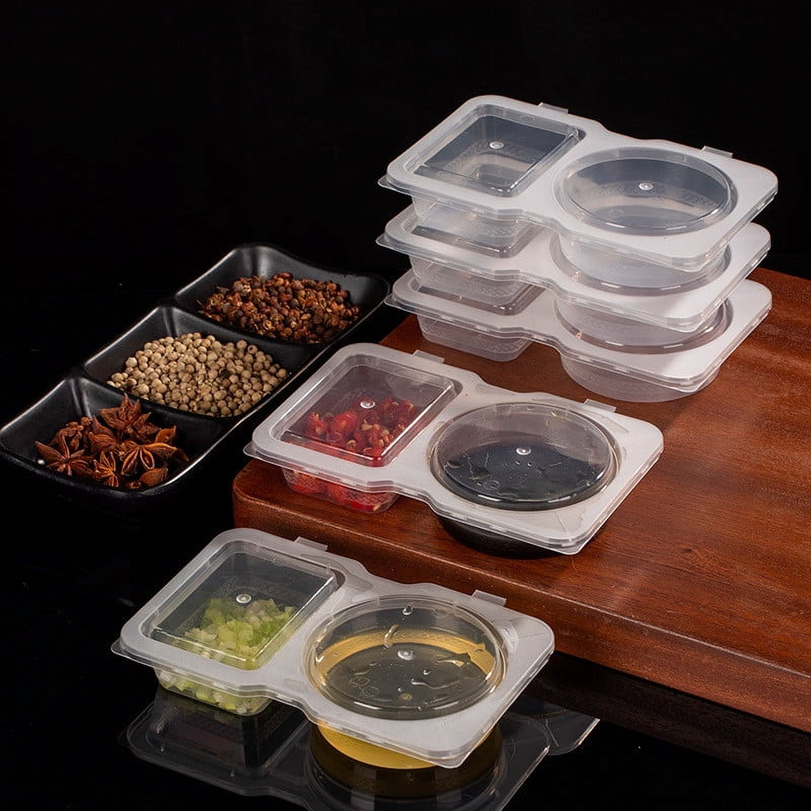 Double Compartment Condiment Containers 180ml - Disposable & Reusable ...