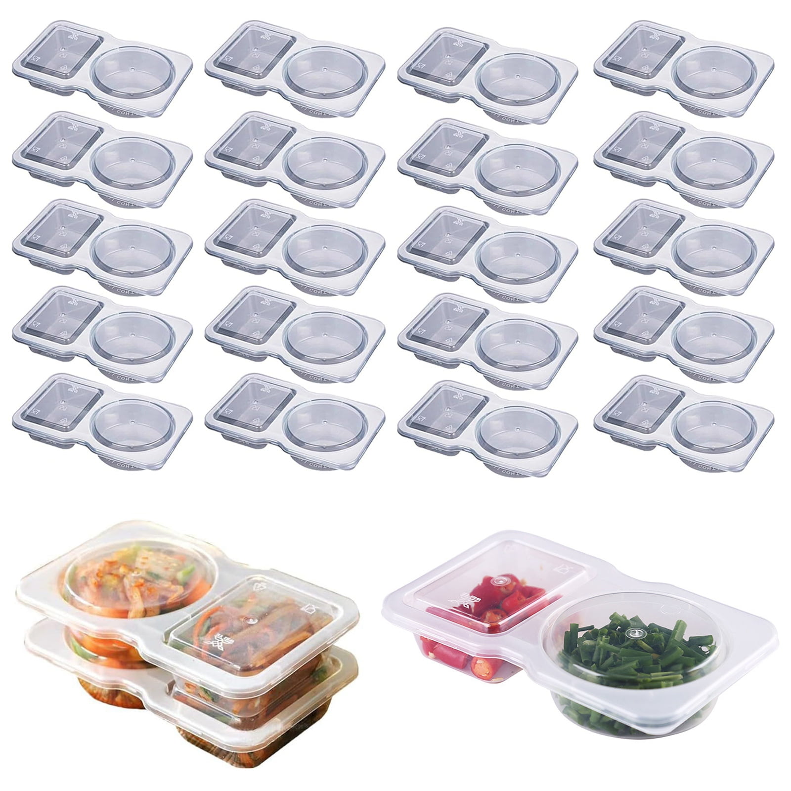 Double Compartment Condiment Containers with Lids, 2 Compartment Snack ...