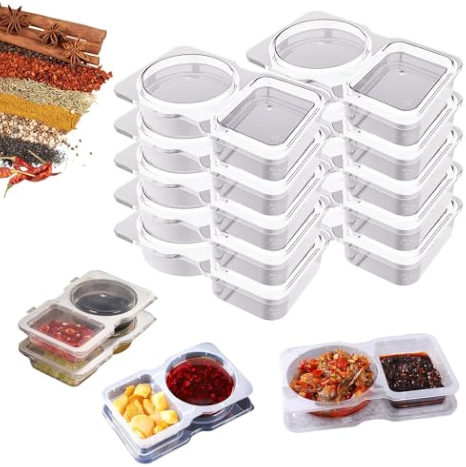 Double Compartment Condiment Containers with Lids, 2025 New 2 ...