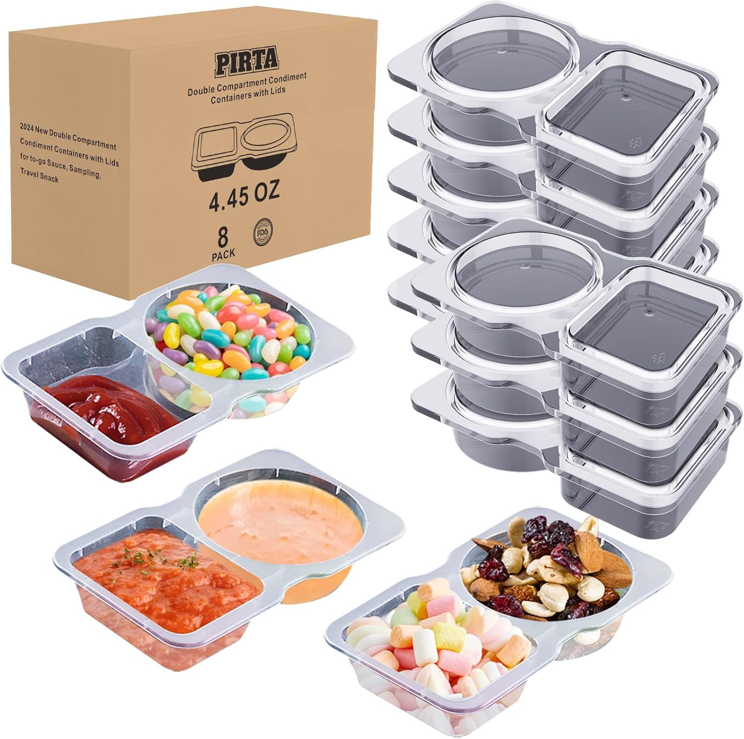 Double Compartment Condiment Containers with Lids, 2025 New Disposable ...