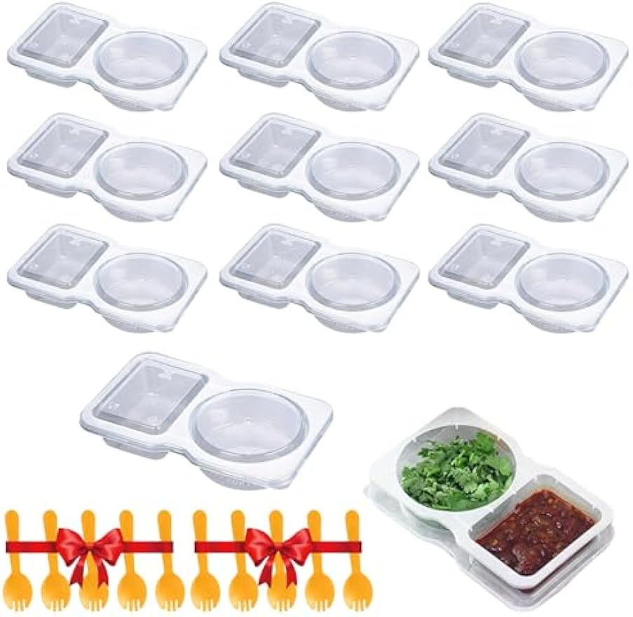 Double Compartment Condiment Containers - Reusable Snack Packs with 50 ...