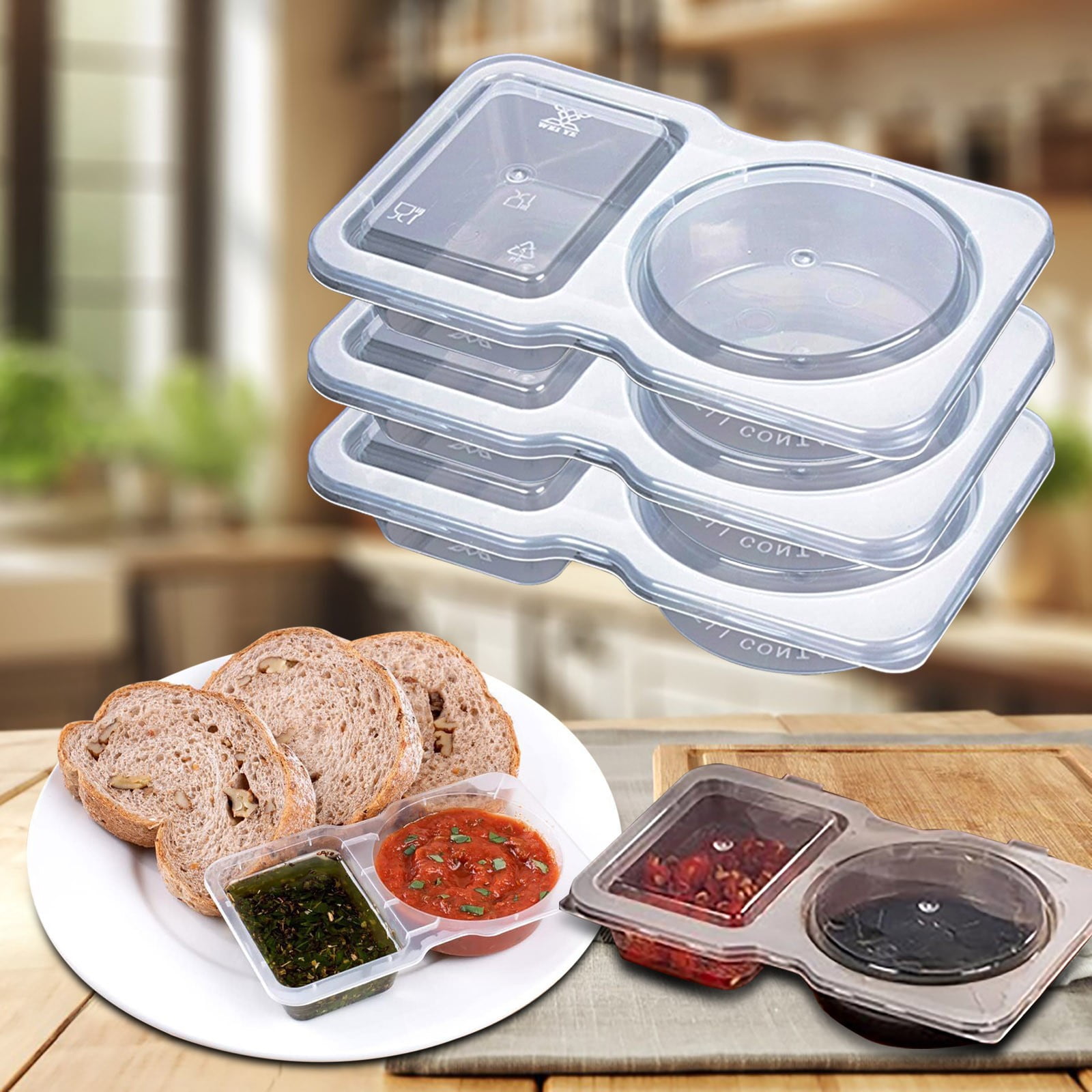 Double Compartment Condiment Containers with Lids, 10-Pack Plastic ...