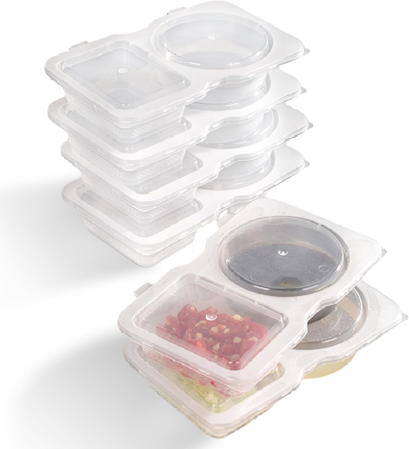 Double Compartment Condiment Containers with Lids - 10-Pack Reusable ...