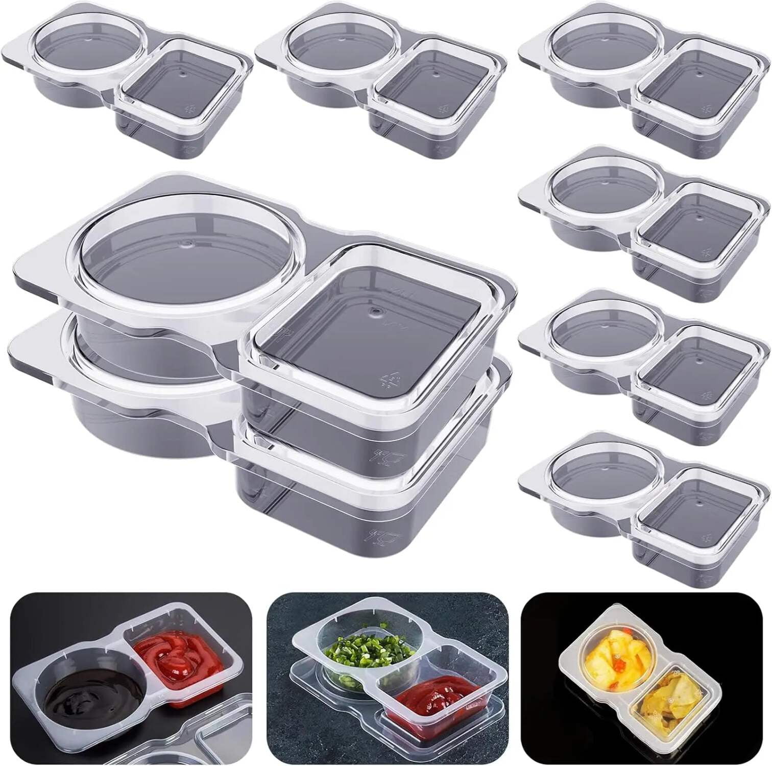Double Compartment Condiment Containers with Lids, Disposable 2 ...