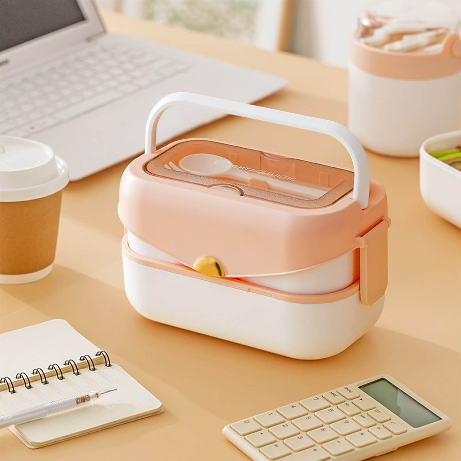 Double Compartment Plastic Lunch Box with Spork | Large Capacity ...