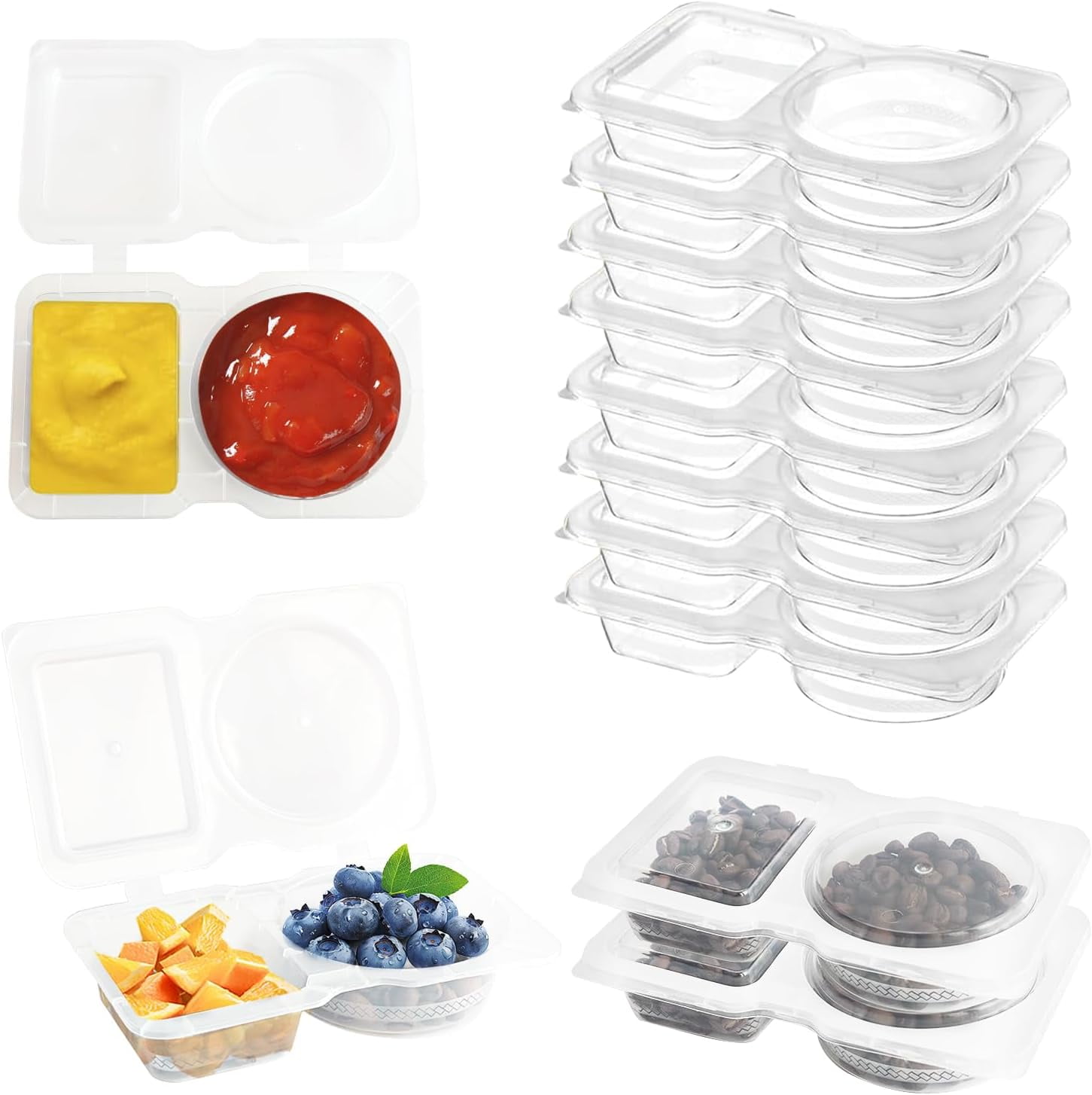 Double Compartment Reusable Prep Snack Containers With Lids，Mini Grab And Go Packs 2 ...