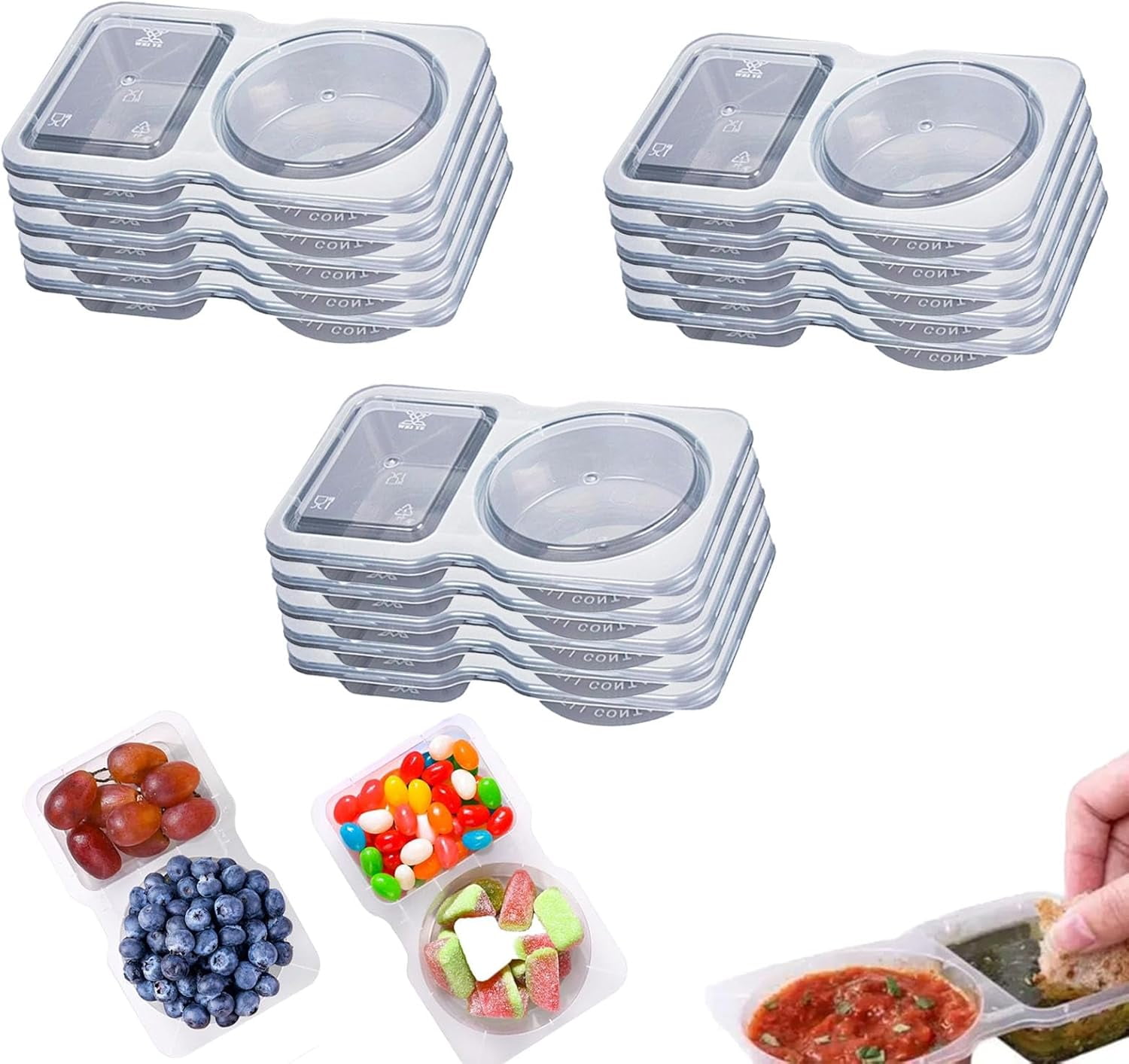 Double Compartment Snack Containers, Condiment Containers With Lids ...