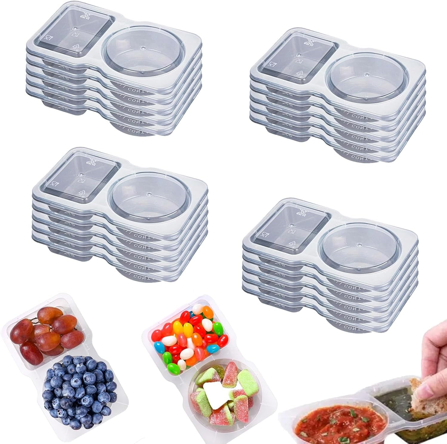 Double Compartment Snack Containers, Condiment Containers With Lids ...