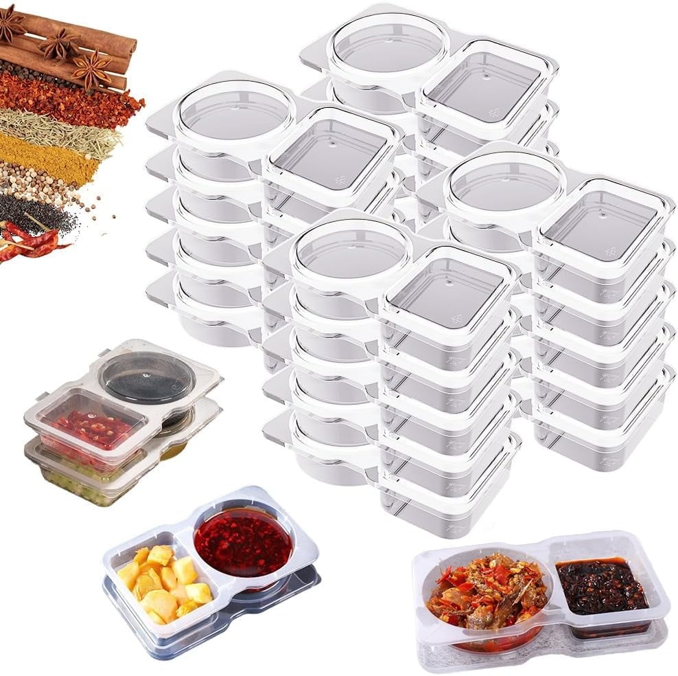 Double Condiment Containers with Lids, 2025 New 2 Compartment Condiment ...