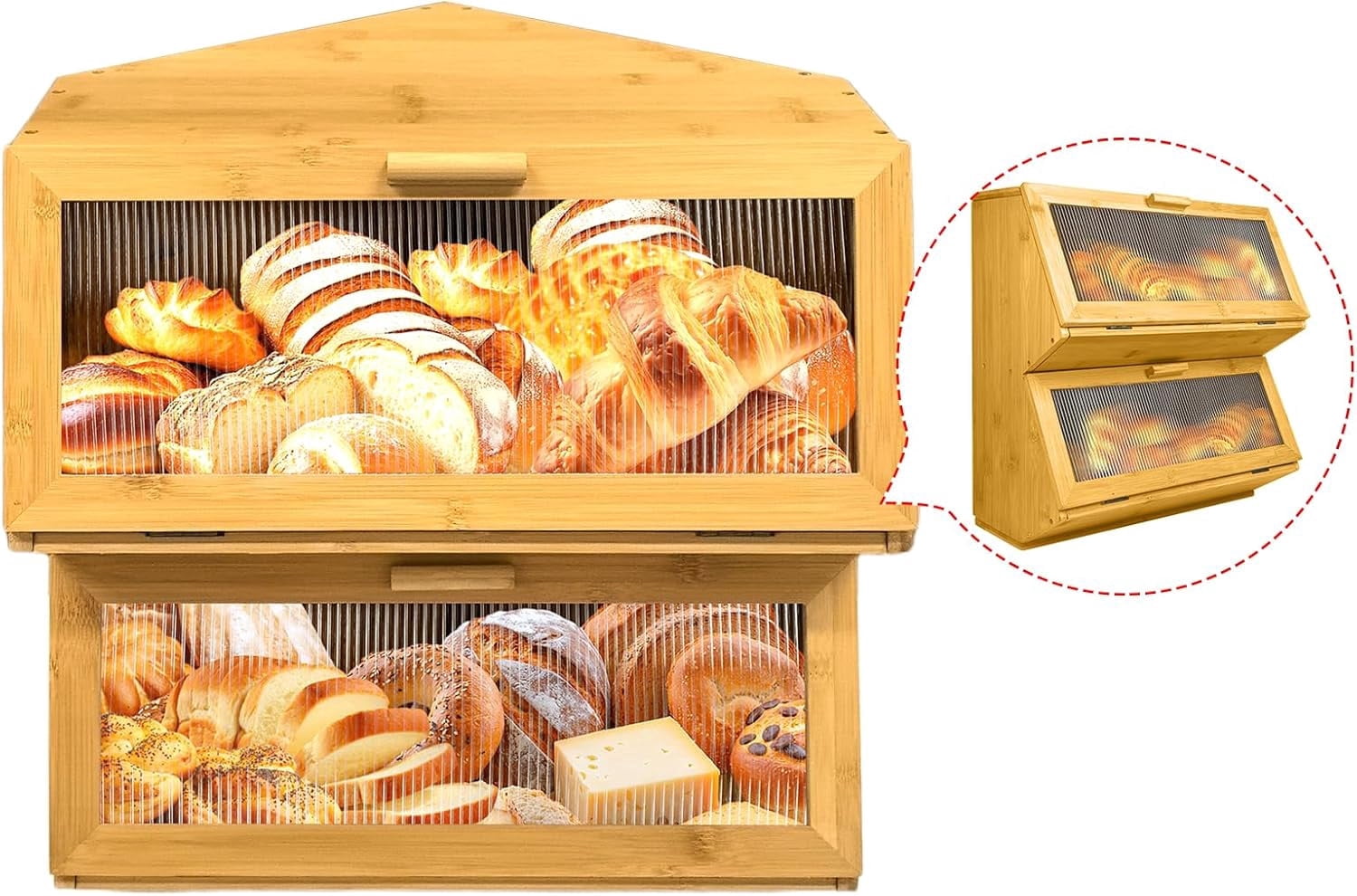 Double Corner Bread Box Storage for Kitchen Countertop. Extra Large ...