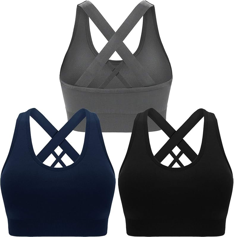Double Couple Sports Bras for Women Padded High Impact Seamless Criss ...