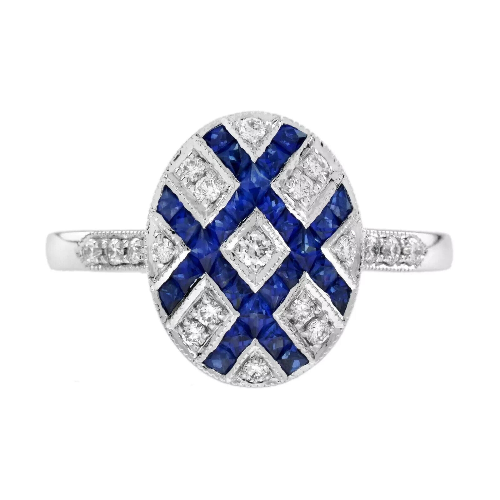 Double Criss Cross Design Blue Sapphire Diamond Ring, Cluster Diamond ...