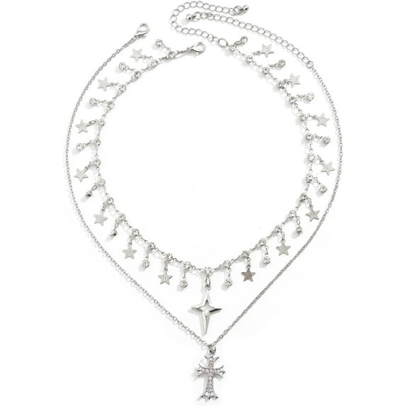 Double Cross Necklace Y2k Irregular Diamond Embedding Trend Hip Hop ...