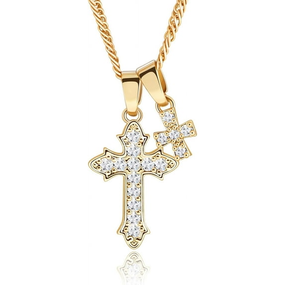 Double Cross Necklace for Women,18K Gold Plated CZ Pendant with Gold ...