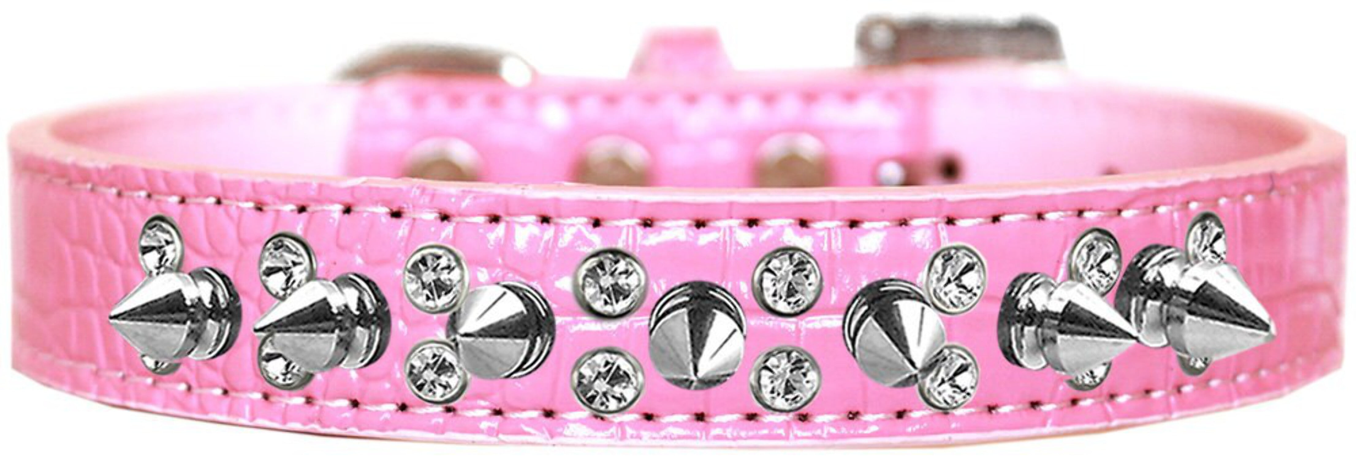 Dog, Puppy and Pet Designer Croc Collar, "Double Crystal Silver Spikes ...