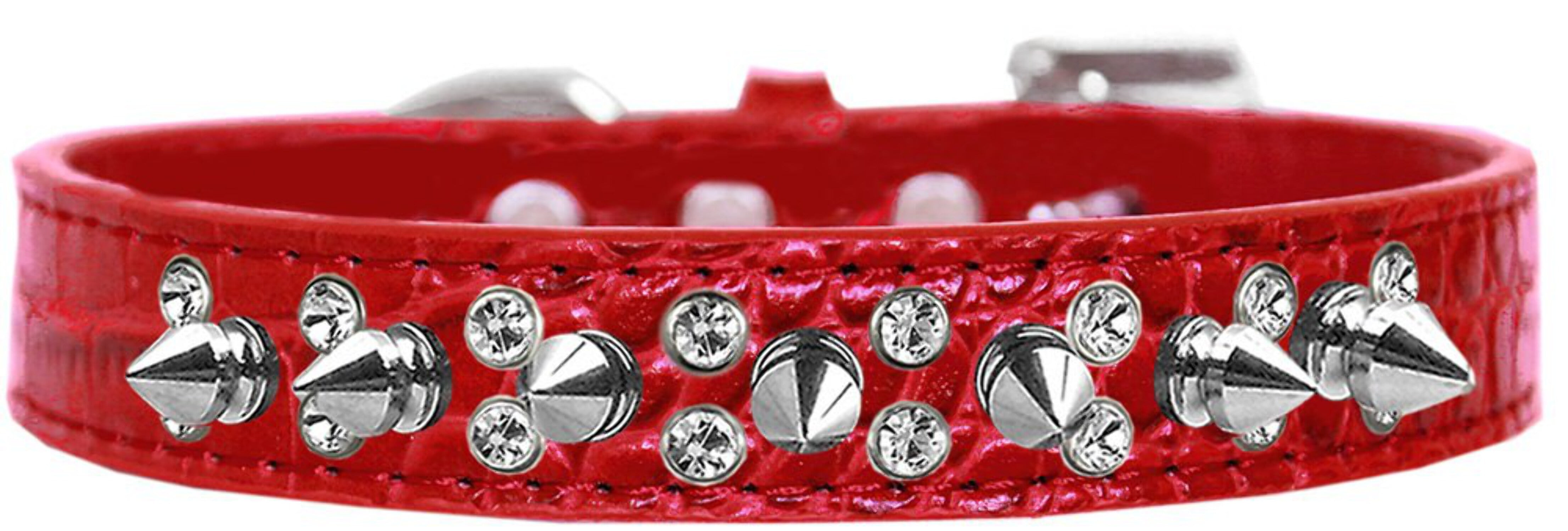 Dog, Puppy and Pet Designer Croc Collar, "Double Crystal Silver Spikes ...