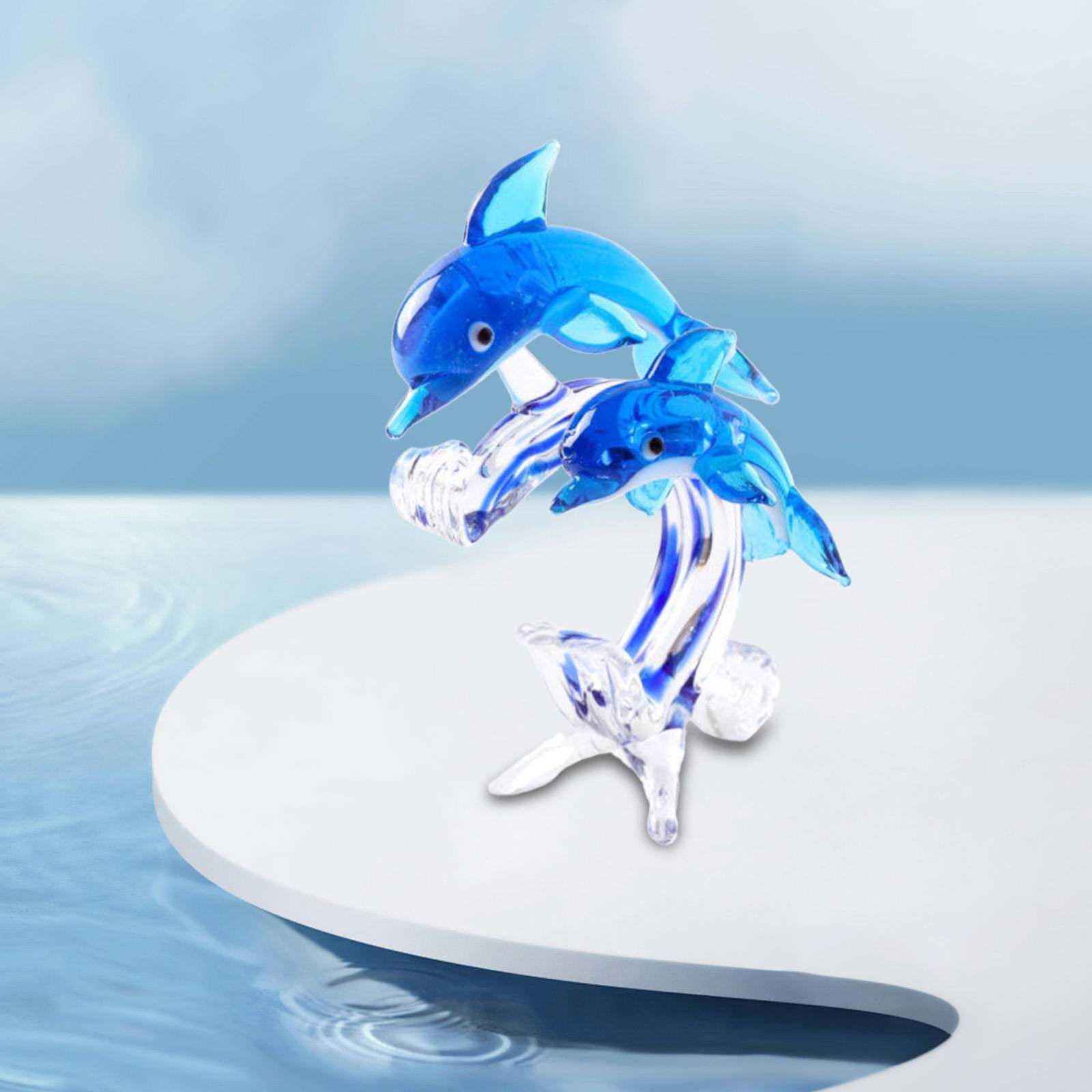 Double Crystal Glass Dolphins Figurines Collectibles, Miniature ...