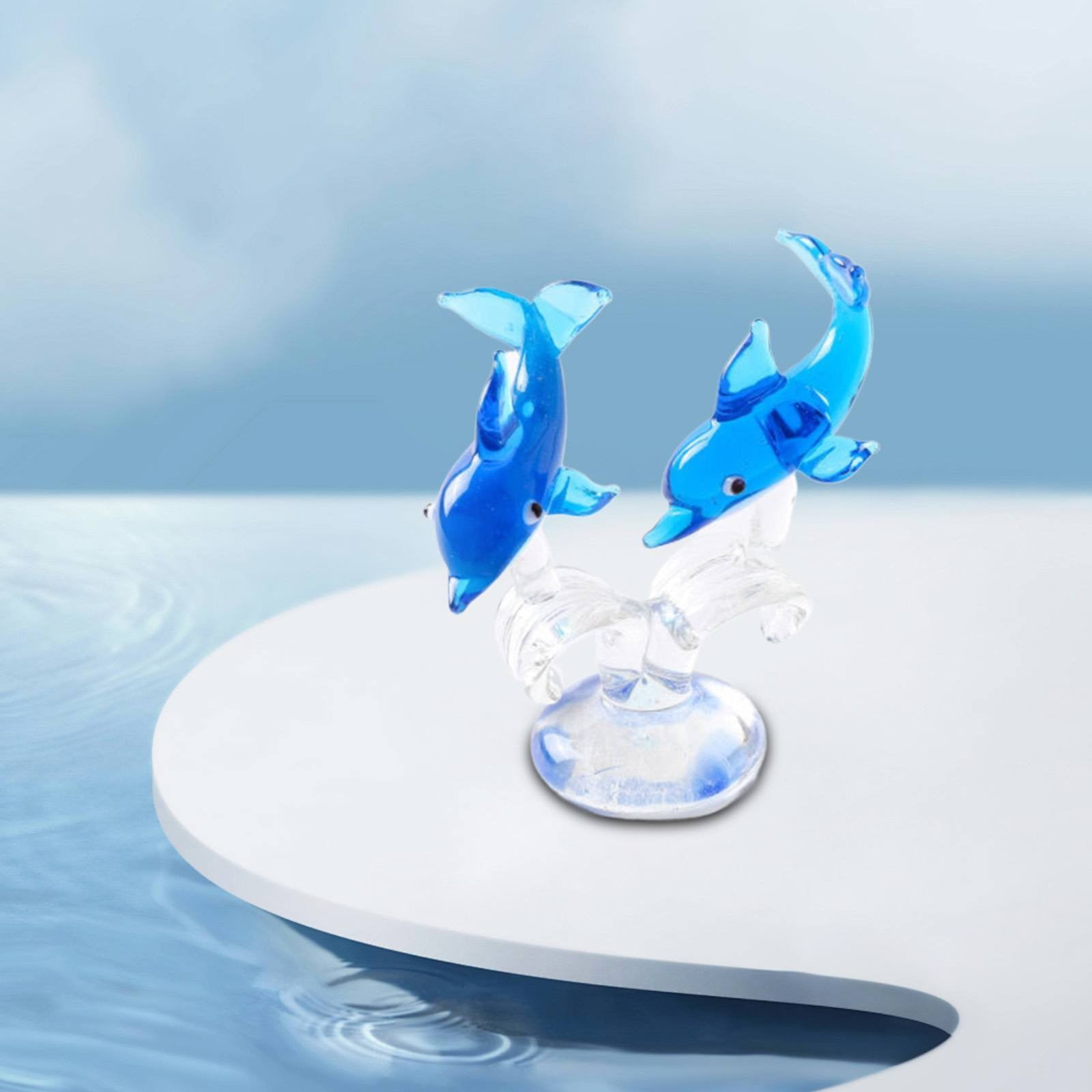 Double Crystal Glass Dolphins Figurines Collectibles, Miniature ...