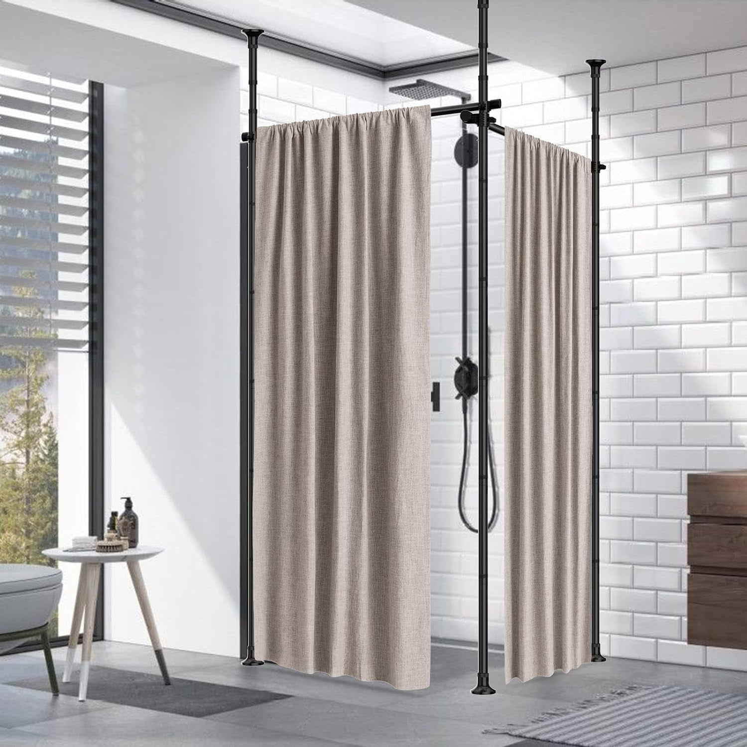 Double Curtain Divider Stand - 48 to 144 inches Expandable Curtain Rods ...