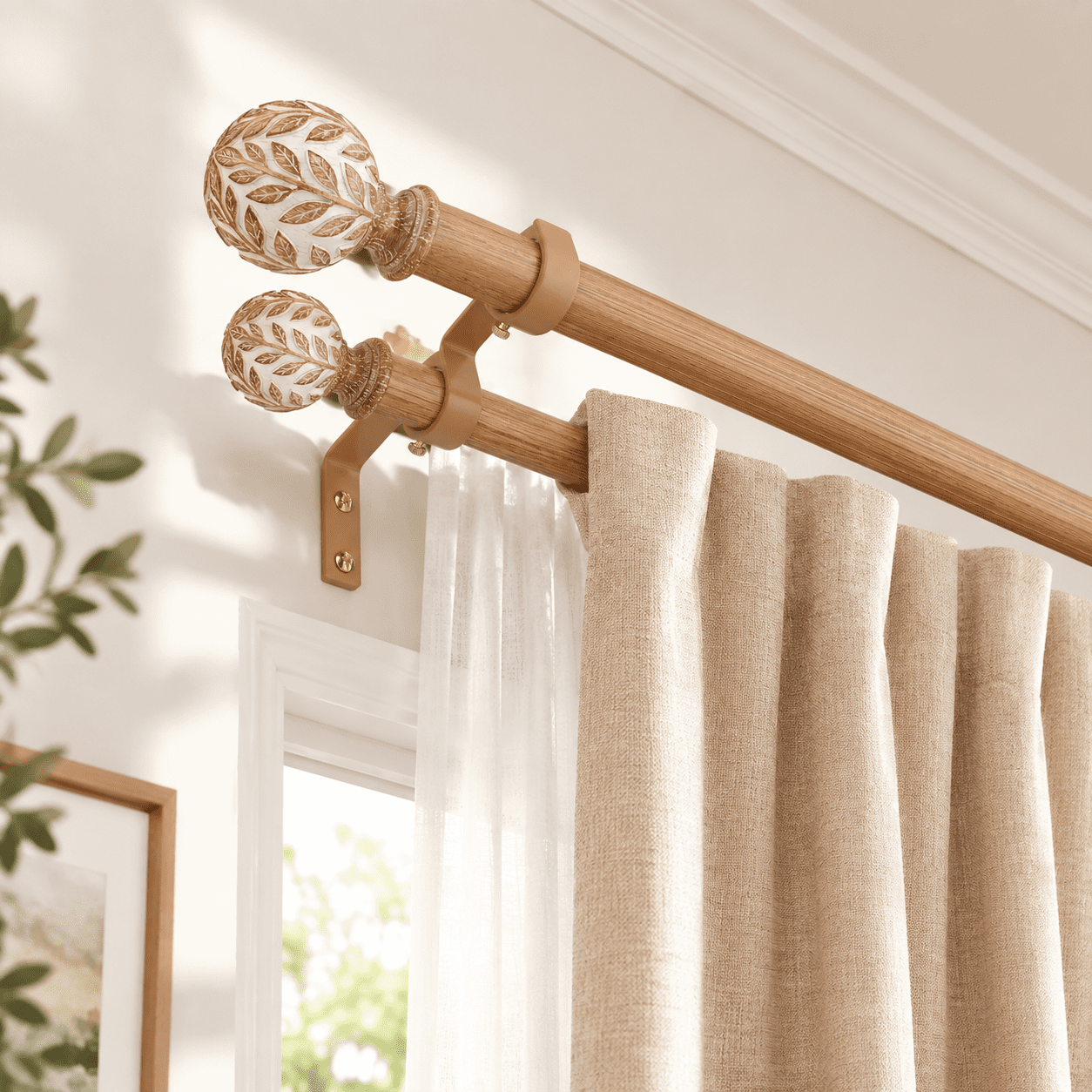Double Curtain Rod 36-122 Inch Wood Dual Rods For Windows - Walmart.com