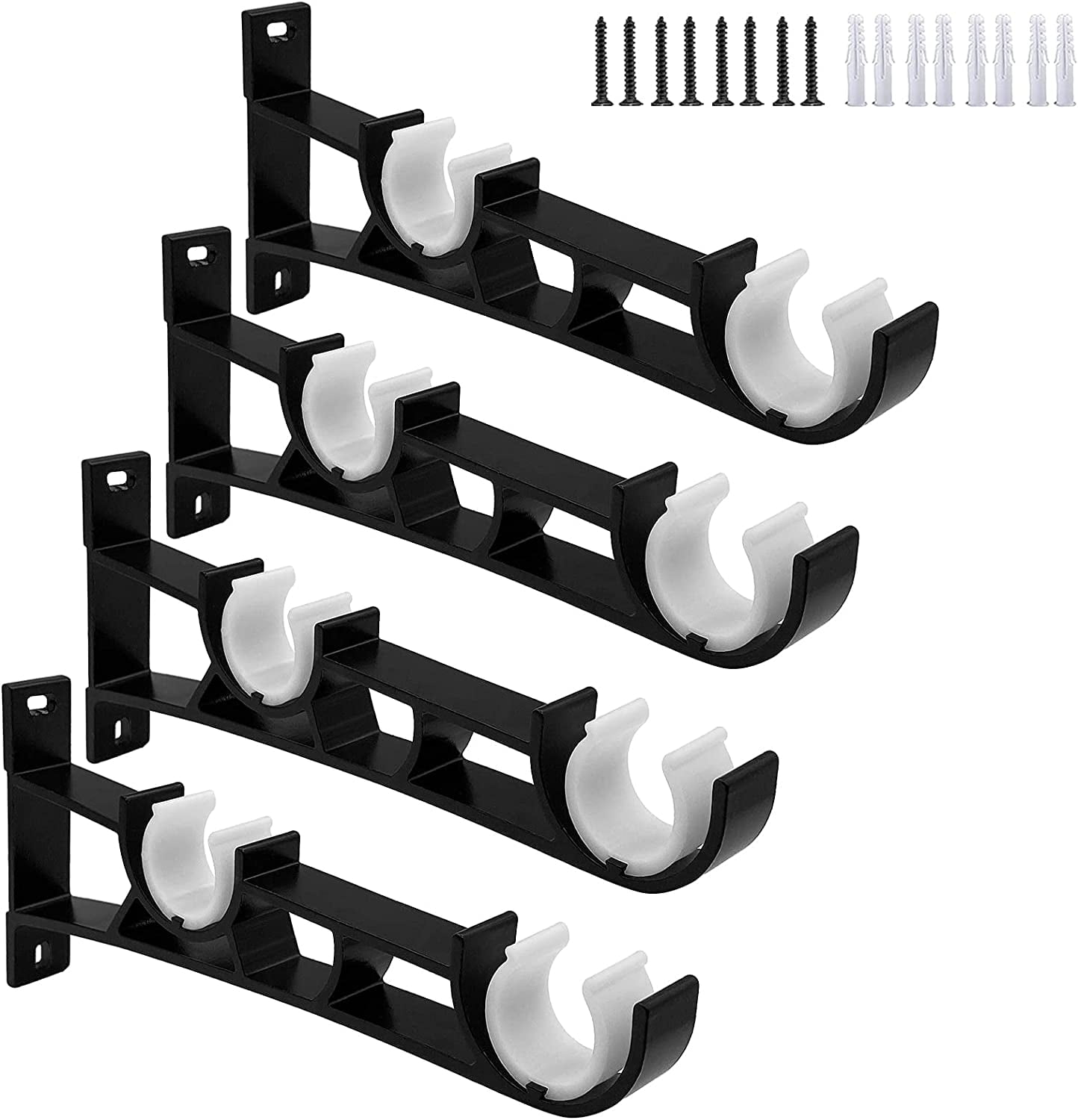 Double Curtain Rod Brackets, 4 Pack Heavy Duty Aluminum, Wall Mount ...