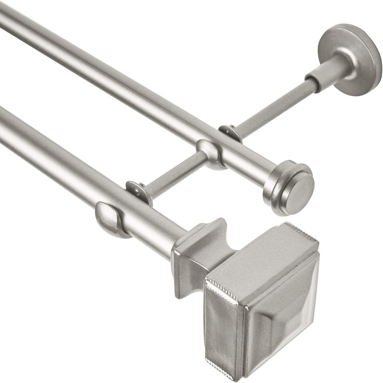 Double Curtain Rod with Square Finials，3/4-Inch Diameter,Adjusts Rod ...