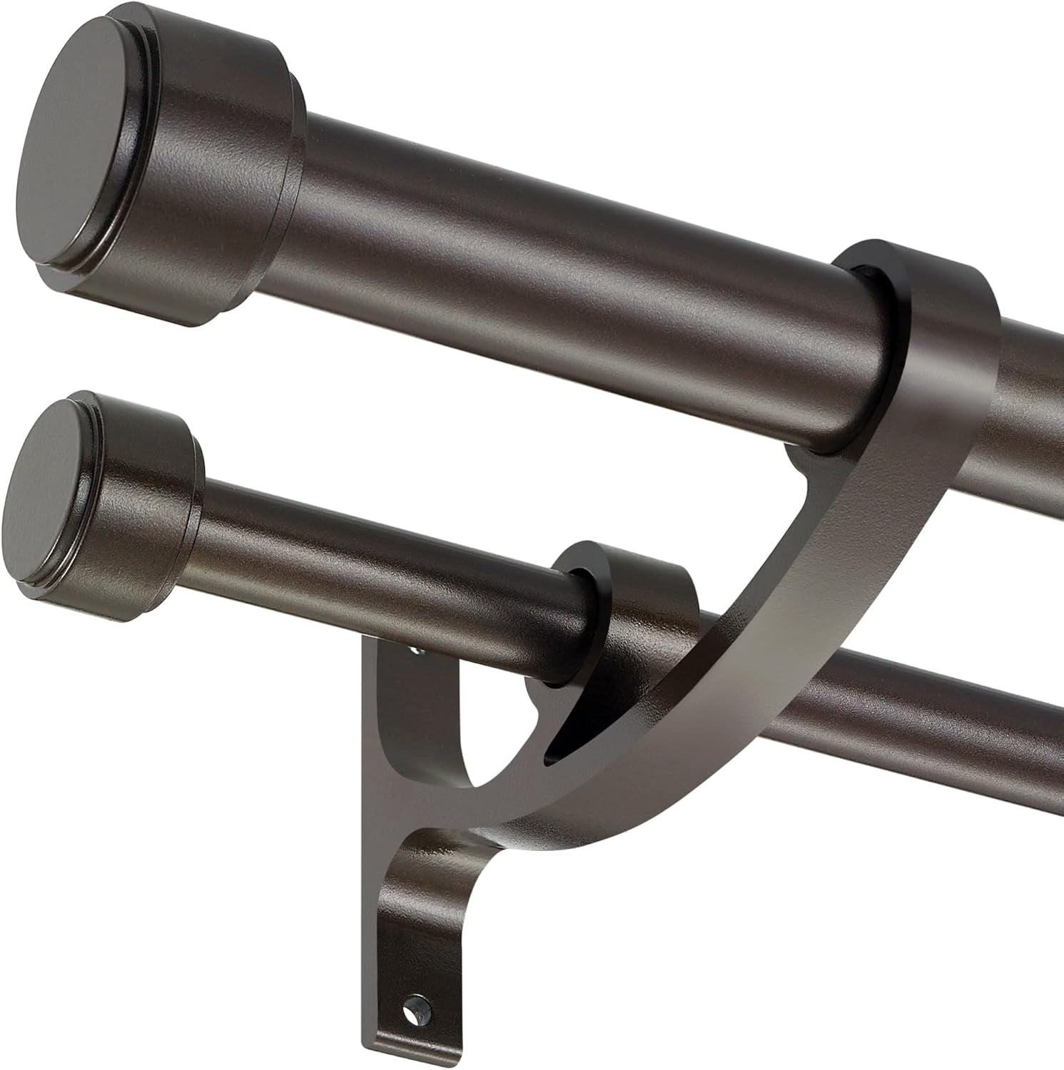 Double Curtain Rods with Aluminum Bouquet Brackets and Finials, Dark ...