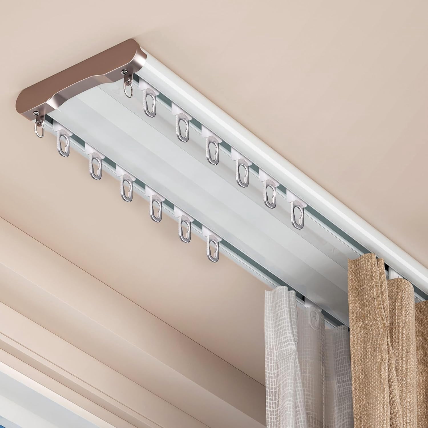 Double Curtain Track Ceiling Mount Silent Aluminum Track Curtain Rail ...