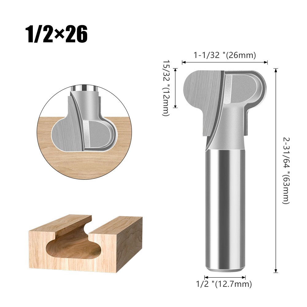 Double Curved Router Bit T-Shaped Cutter 1/2in 12mm Handle Milling ...