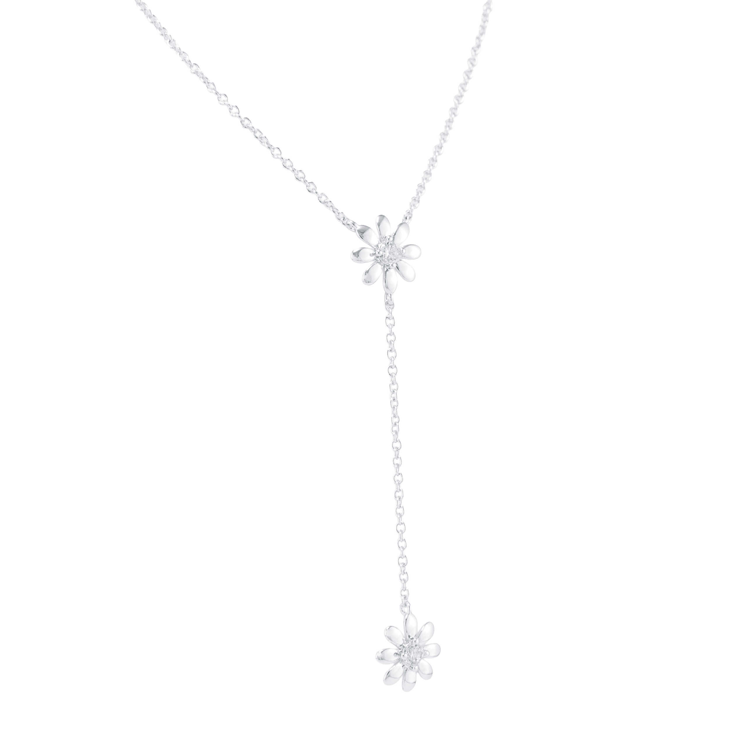 Double Daisy Flower Lariat Necklace with Adjustable Silver Chain ...