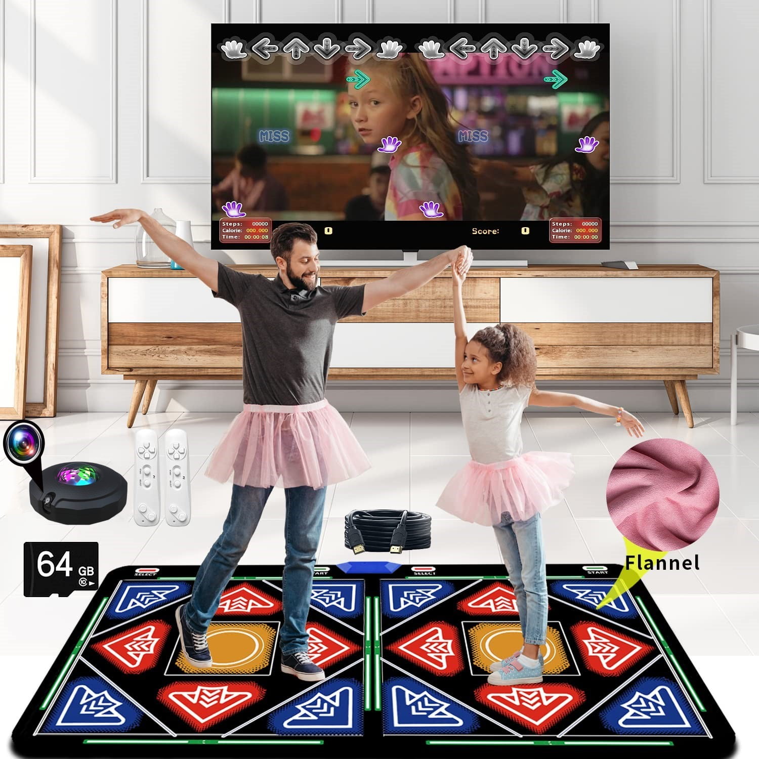 Double Dance Mat with HD Camera & 64G Memory Card, HDMI Musical Multi ...