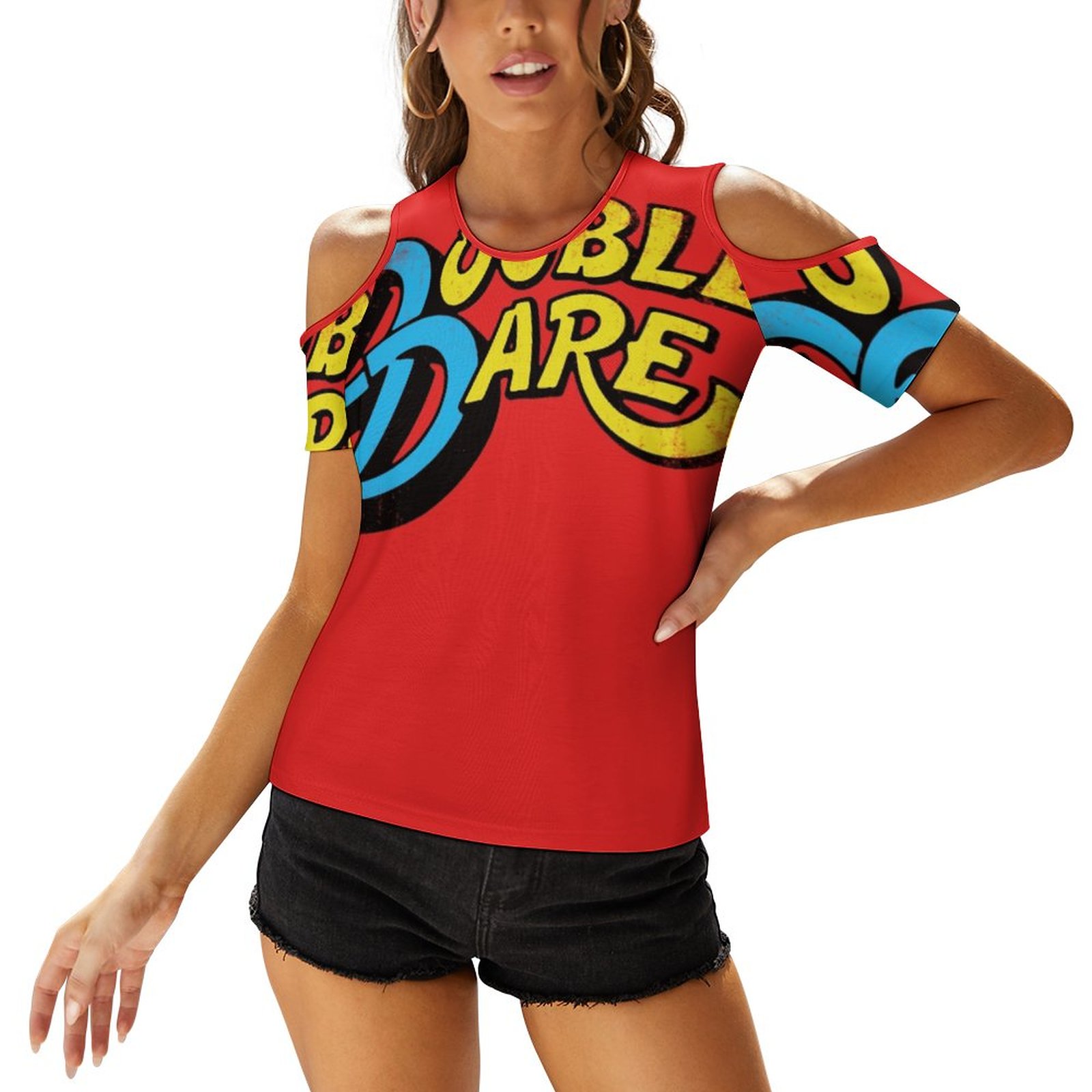 Double Dare ( Vintage ) Slit Sleeve Cold Shoulder Print Women T Shirt ...